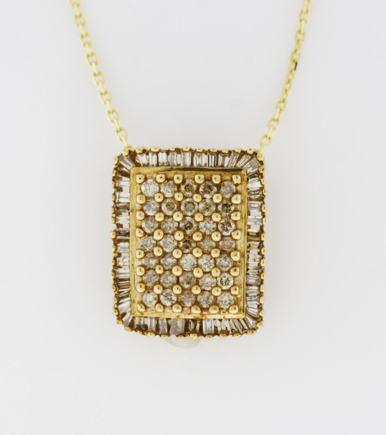 Rectangle Diamond Necklace in 10K Yellow Gold - Etsy