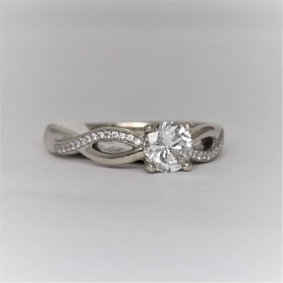 Twisted Solitaire Diamond Engagement Ring- 14k White … - Gem