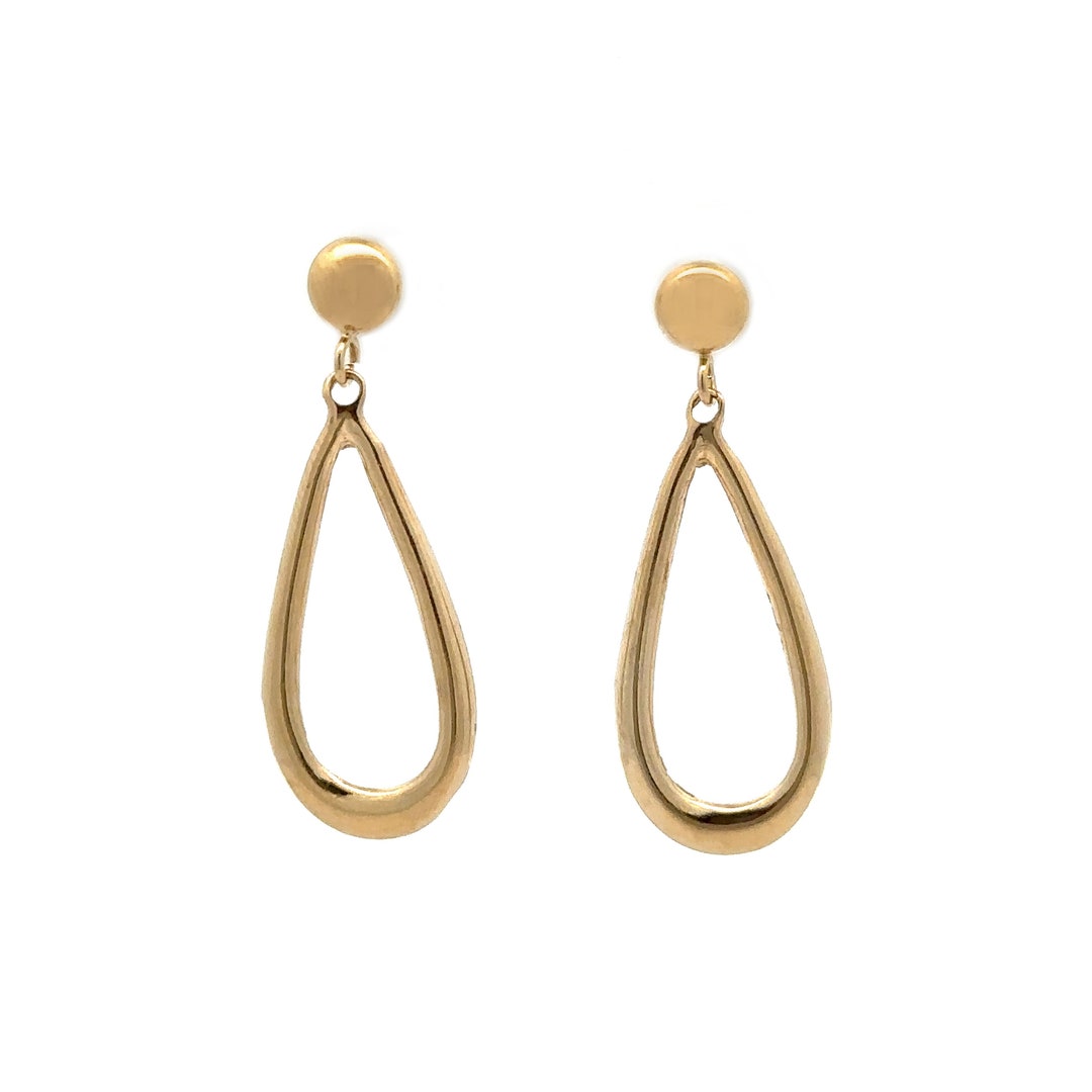 Open Teardrop Dangle Earrings in 14K Yellow Gold - Etsy