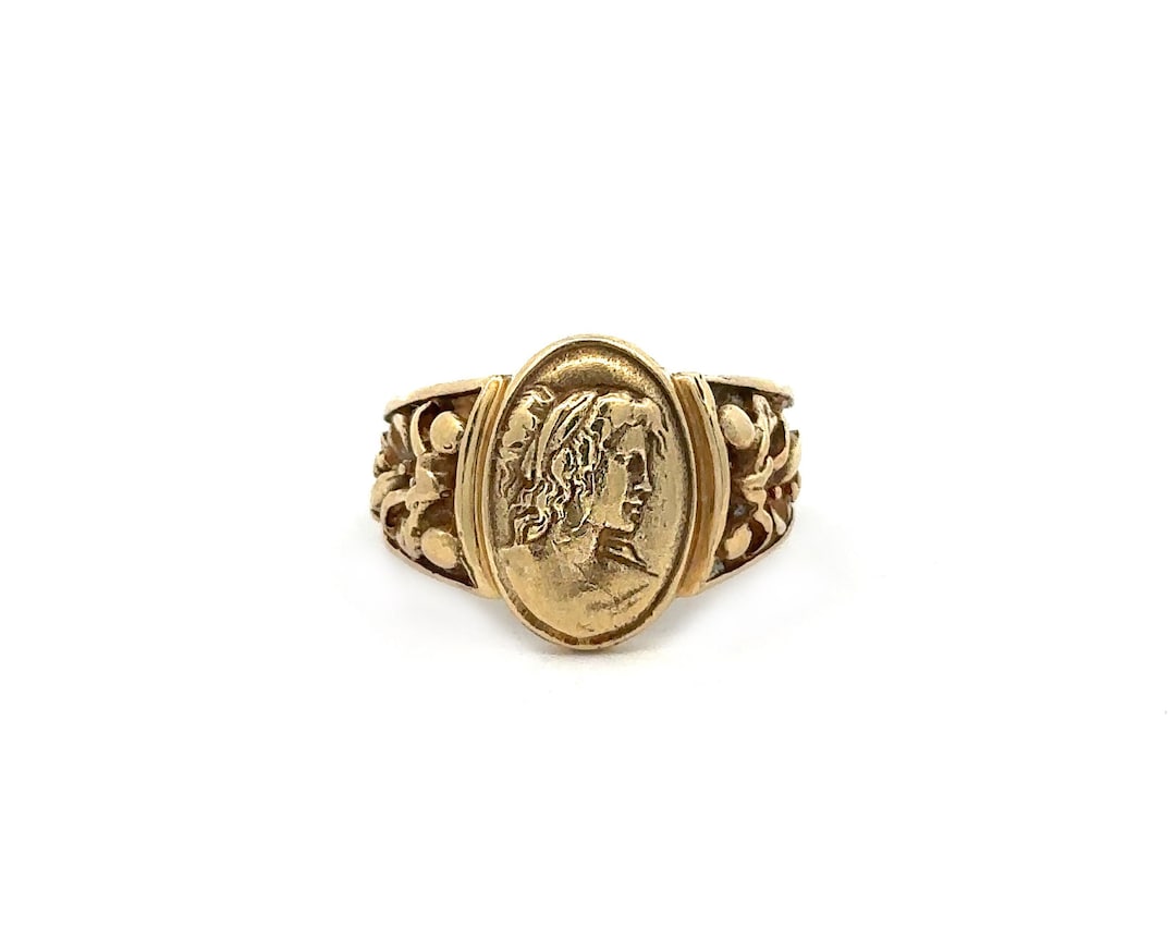 Vintage Portrait Ring in 14K Yellow Gold - Etsy