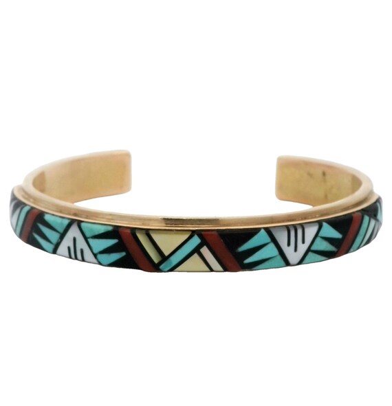 14k Yellow Gold Native American Indian Ring with Emer… - Gem