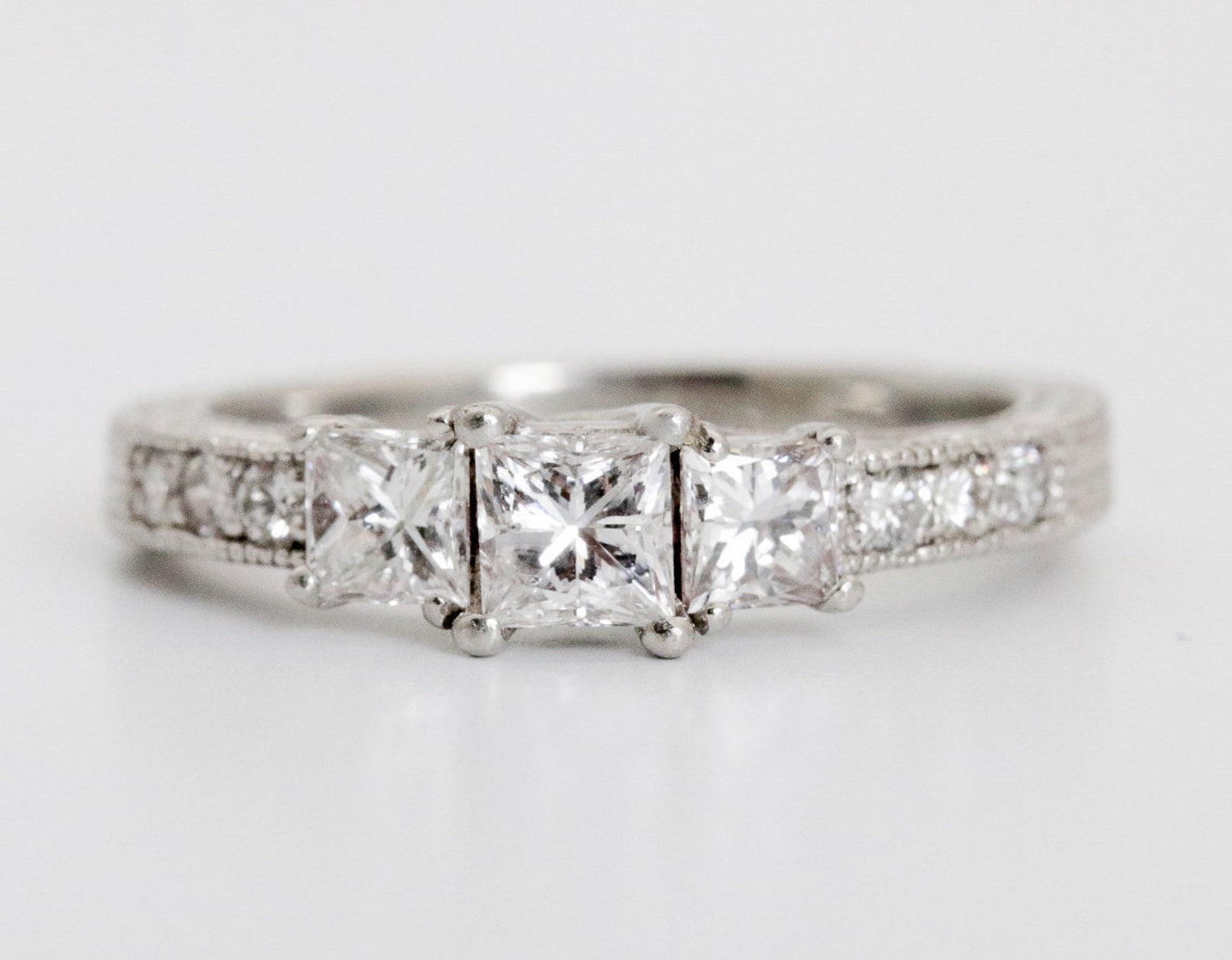 Three Stone Princess Cut Engagement Ring in Platinum (1.15 Cttw) - Etsy