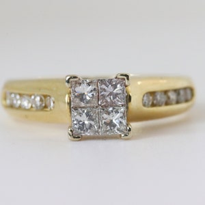 Vintage Princess Cut Cluster Engagement Ring- 14k Yellow Gold - Etsy