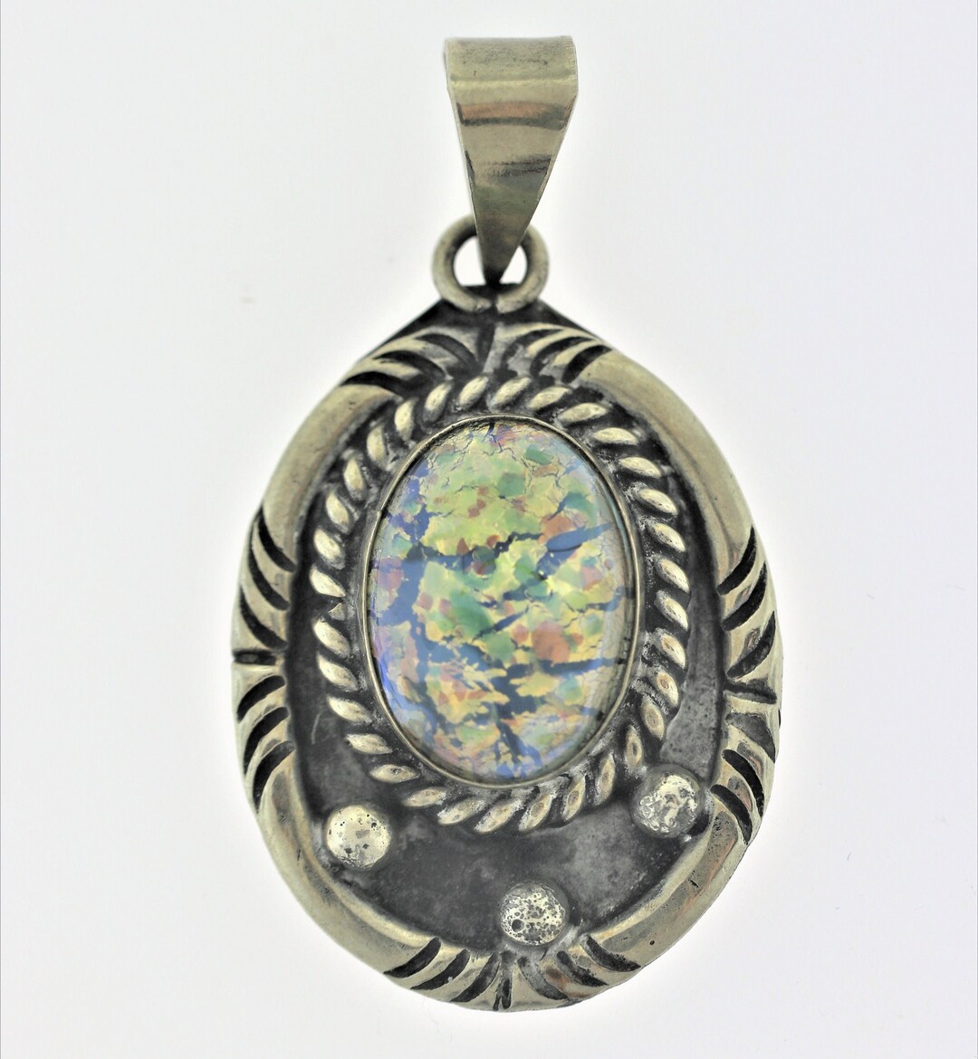 Vintage Multi Color Stone Pendant in Sterling Silver - Etsy