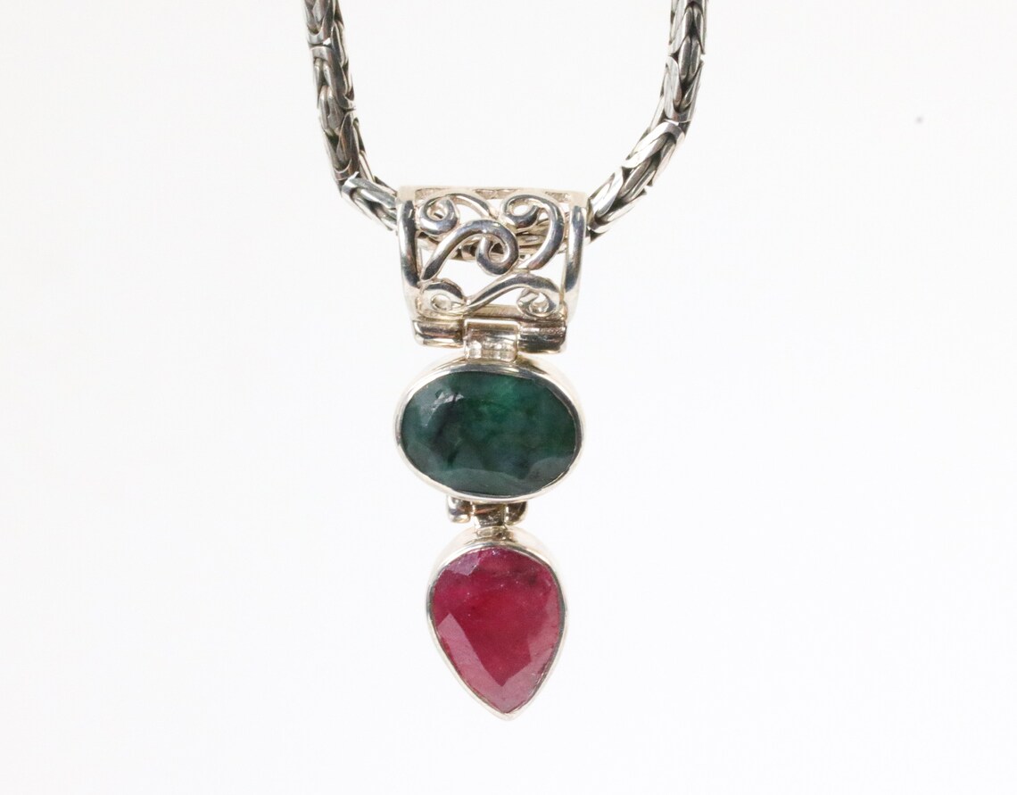 Ruby Emerald Necklace in Sterling Silver - Etsy