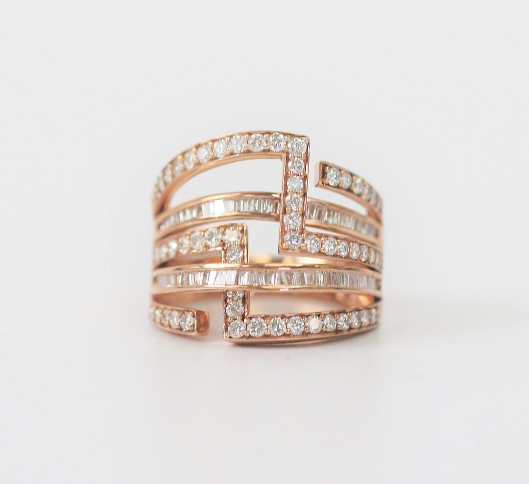 Diamond Multi-row Crossover Ring in 10K Rose Gold - Etsy