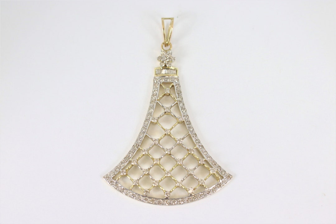Vintage Geometric Diamond Pendant in 18K Yellow Gold - Etsy