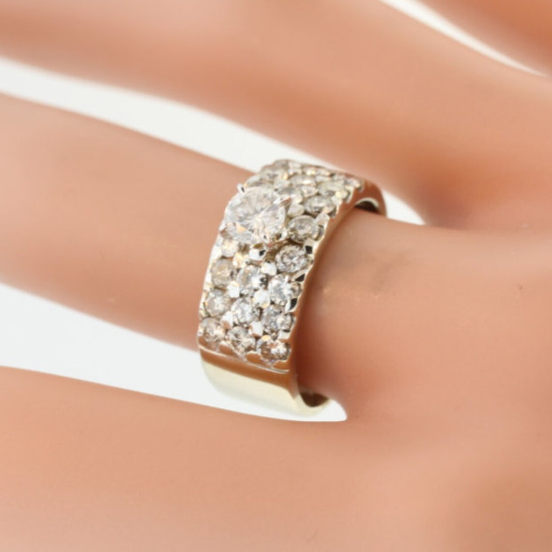 Multi Row Diamond Engagement Ring in 14k White Gold - Etsy