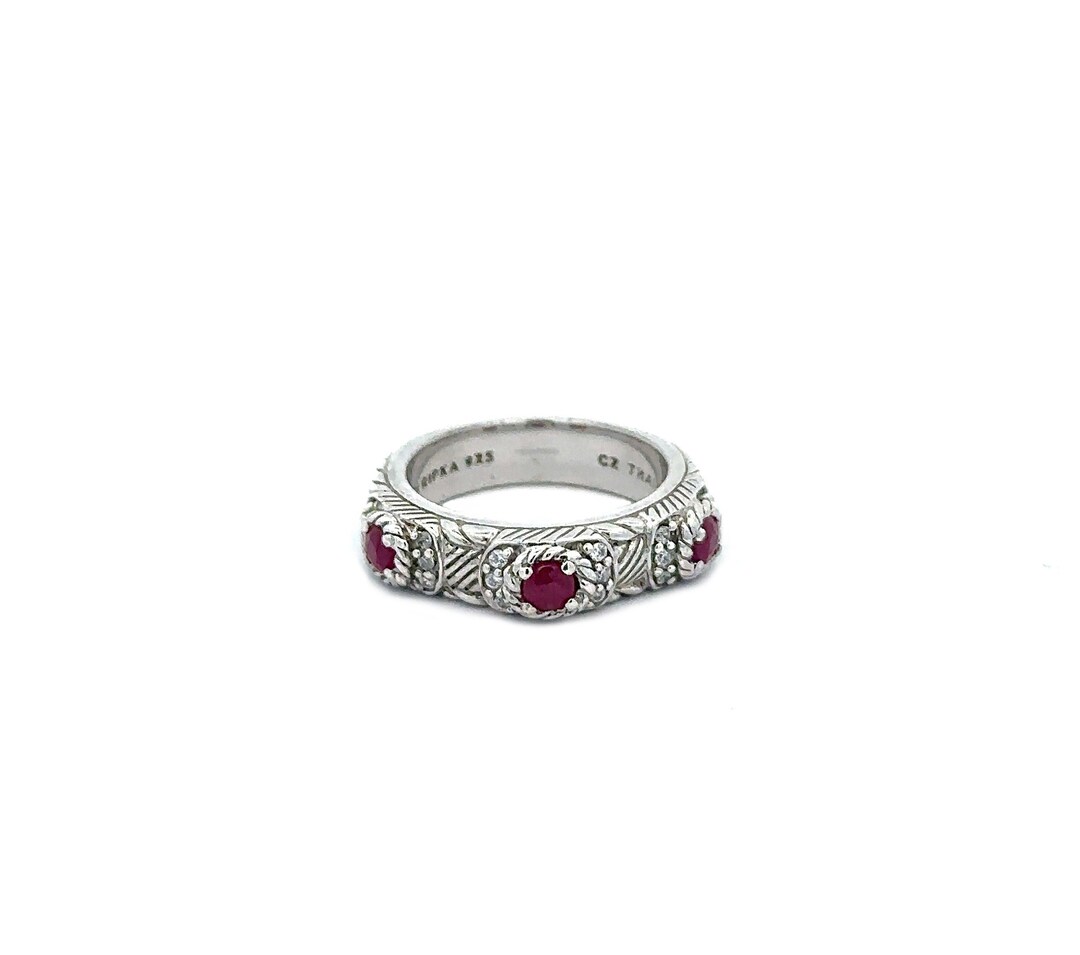 Vintage Ruby and CZ Judith Ripka Signed Ring in Sterling Silver - Etsy