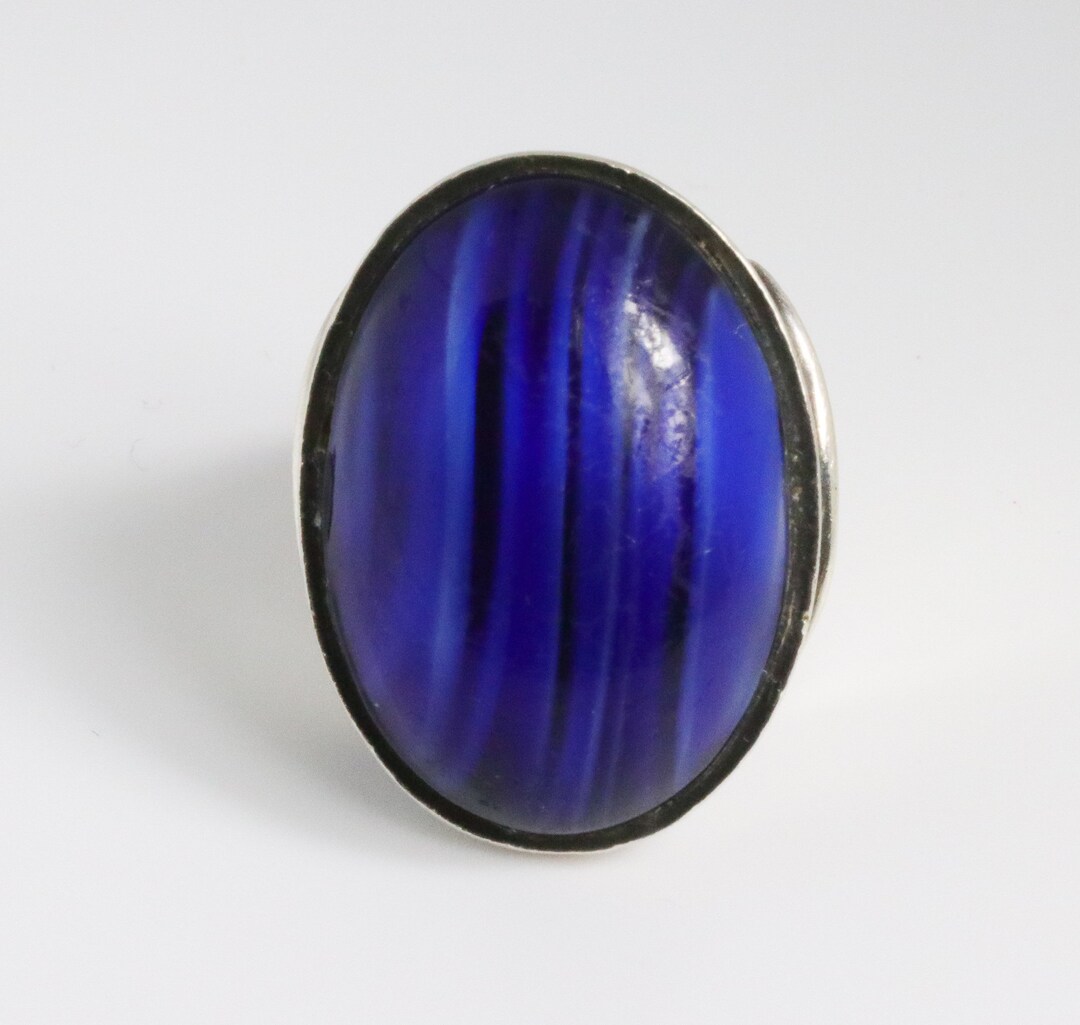Dark Blue Agate Ring in Sterling Silver - Etsy