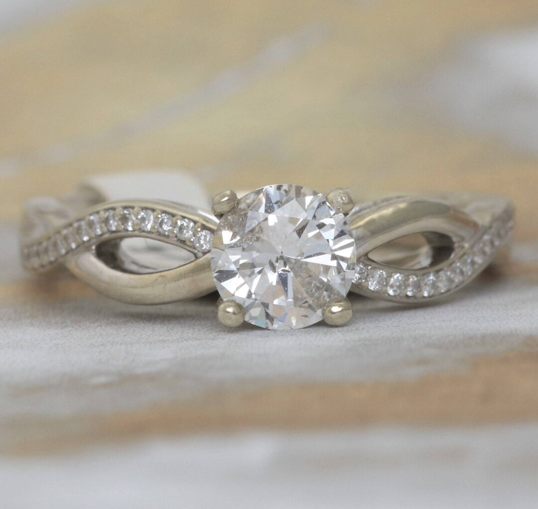 Twisted Solitaire Diamond Engagement Ring- 14k White Gold - Etsy