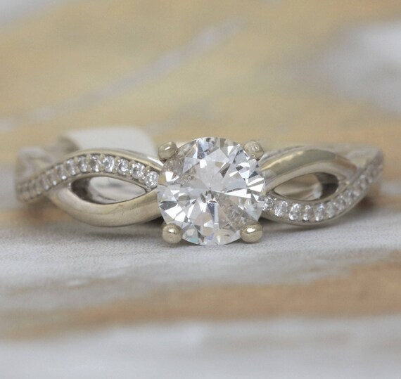 Twisted Solitaire Diamond Engagement Ring- 14k White … - Gem