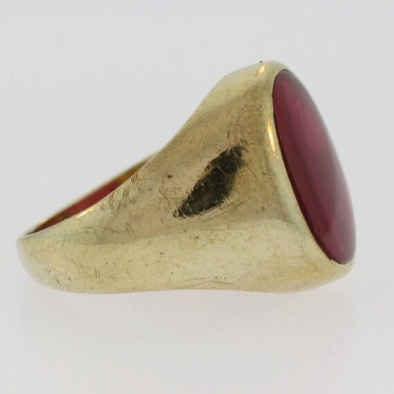 Red Stained Glass Signet Ring- 14k Yellow Gold - Gem