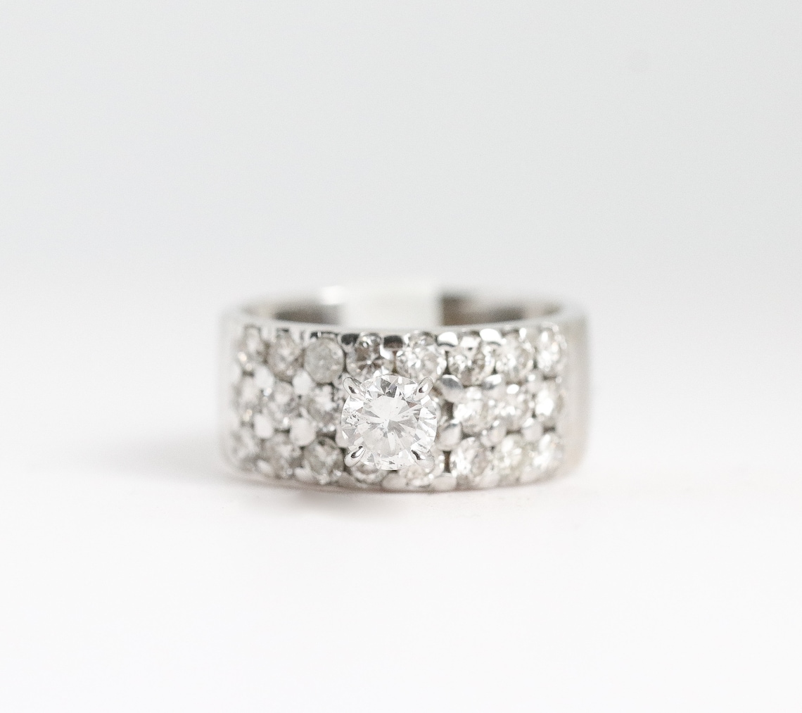 Multi Row Diamond Engagement Ring in 14k White Gold - Etsy