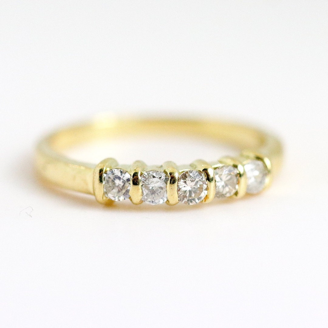 18k Bar Set Diamond Wedding Band - Etsy