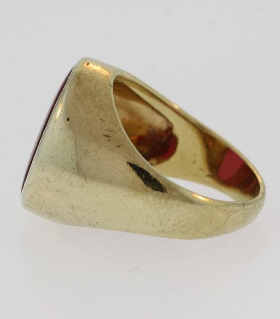 Red Stained Glass Signet Ring- 14k Yellow Gold - Gem