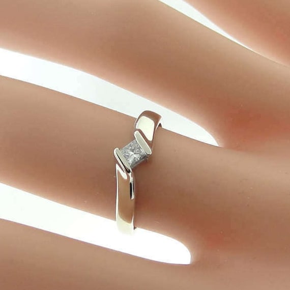 Antique Princess Cut Tension Setting Engagement Ring-… - Gem