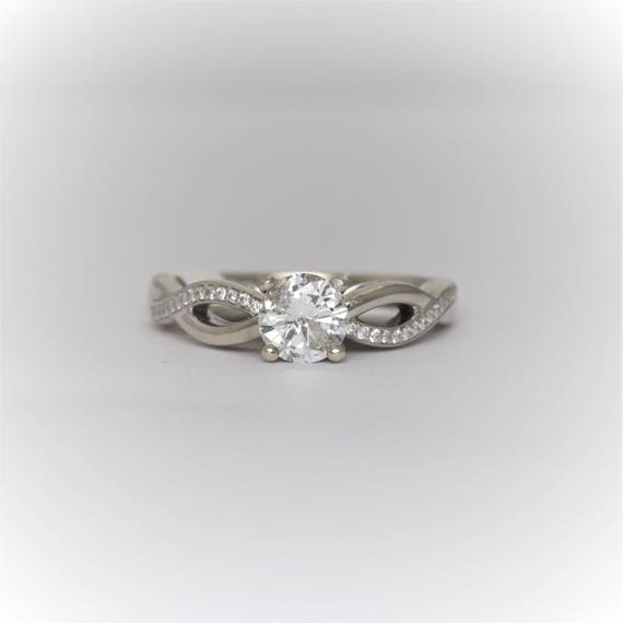 Twisted Solitaire Diamond Engagement Ring- 14k White … - Gem