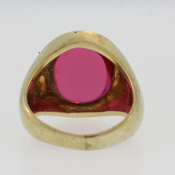 Red Stained Glass Signet Ring- 14k Yellow Gold - Gem