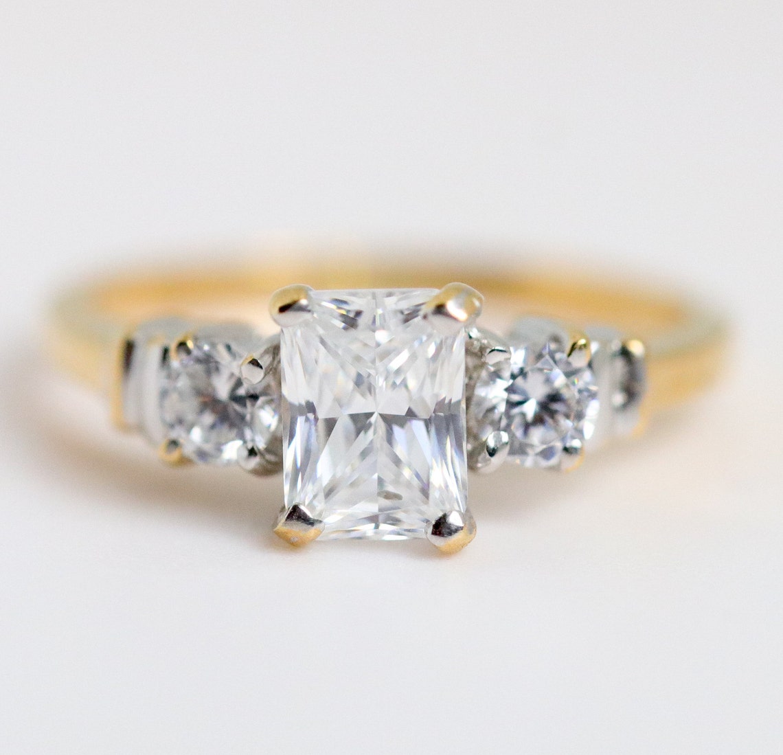 Three Stone CZ Diamond Engagement Ring in 10k Gold - Etsy