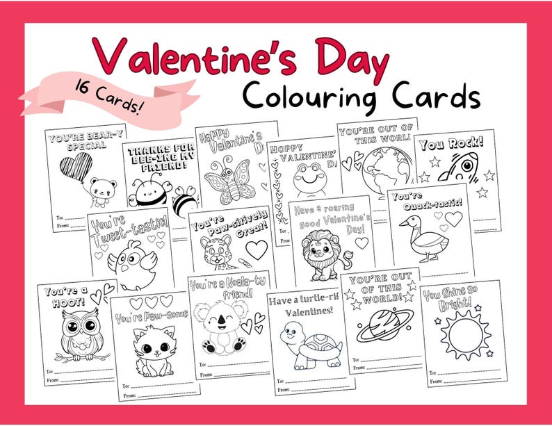 Valentine's Day Printable Colouring Cards, Kids' Colouring Cards ...