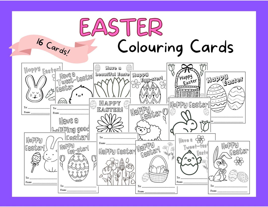Easter Colouring Cards, Easter Cards, Printable, Color, Great for Kids ...