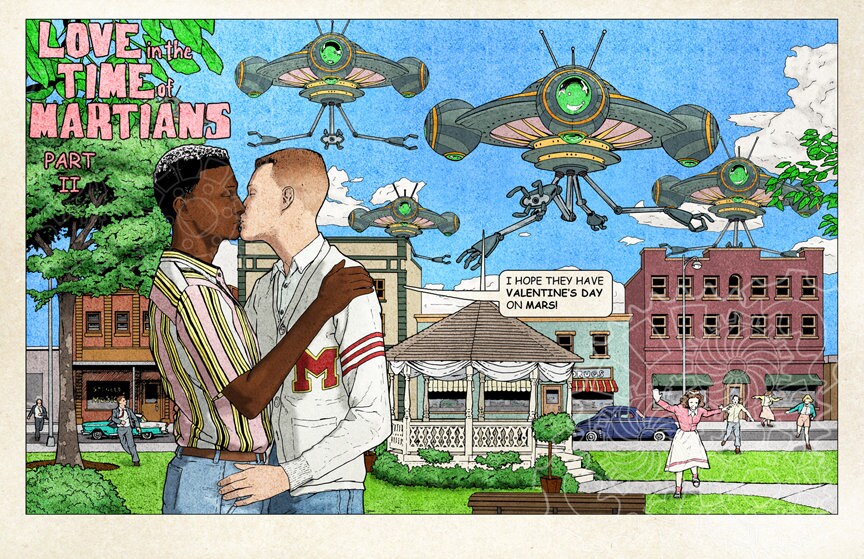 Retro Sci-fi Art Print, "love in the Time of Martians, Part 2" Science ...