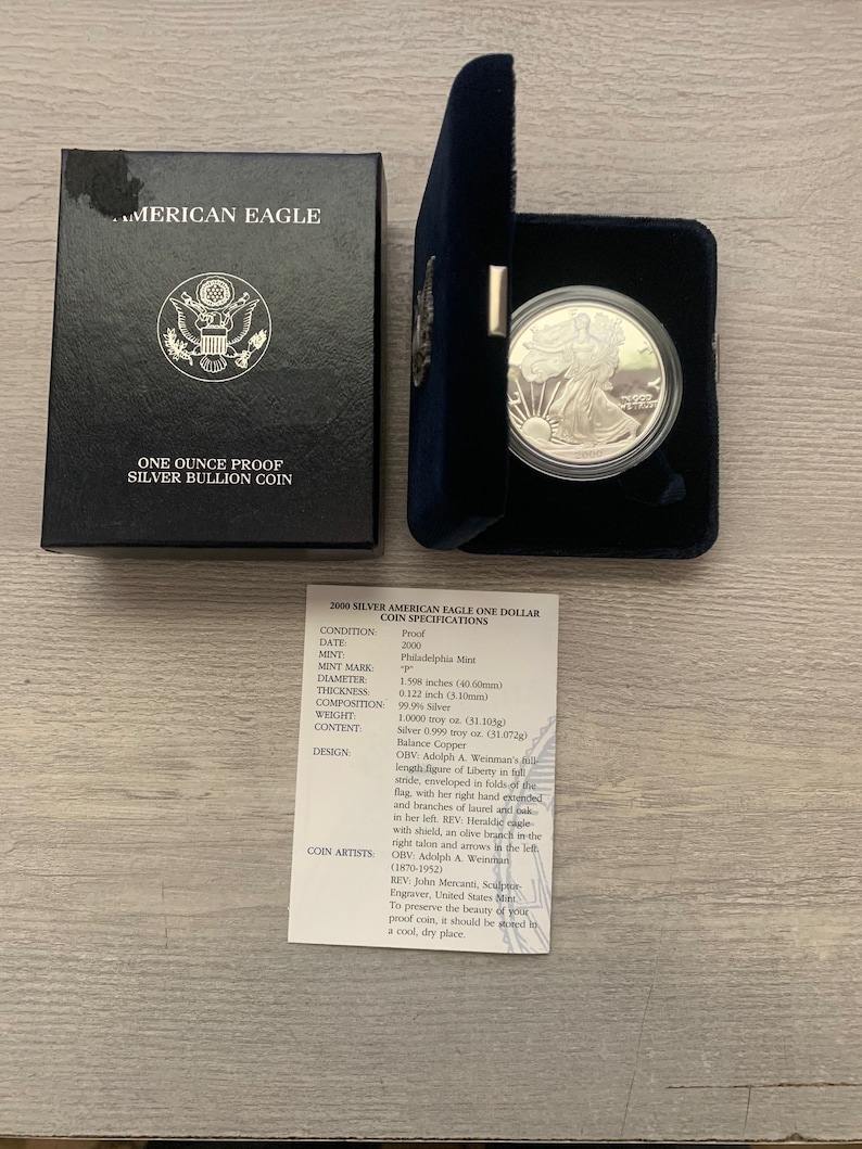 2000-P Proof American Silver Eagle in Original Box With Certificate of Authenticity - Etsy