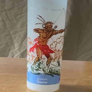 Vintage "bonded Oil" Famous Ohio Indian Frosted Glasses Frosted ...