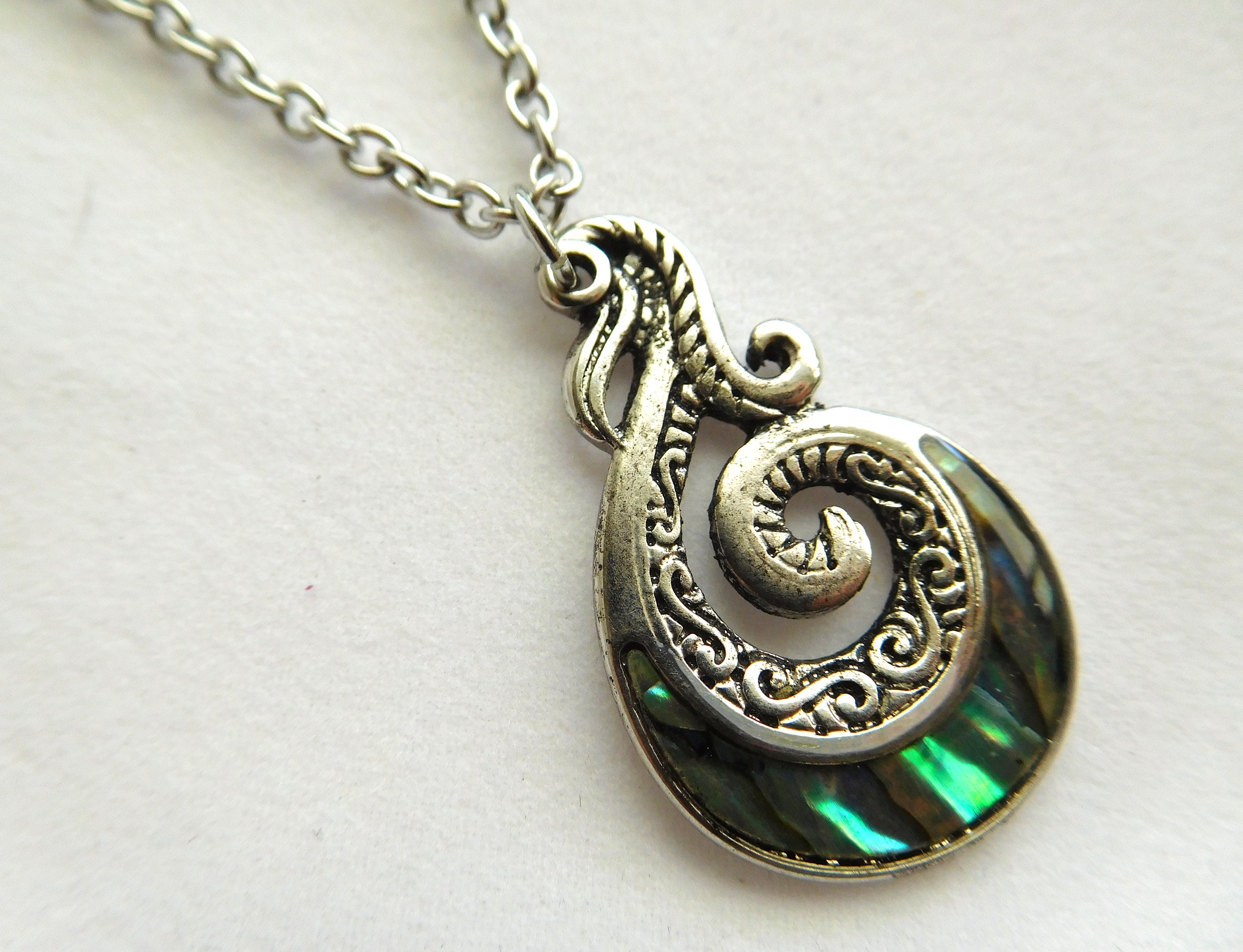 New Zealand Abalone Paua Shell Maori Koru Fern Pendant Chain | Etsy UK