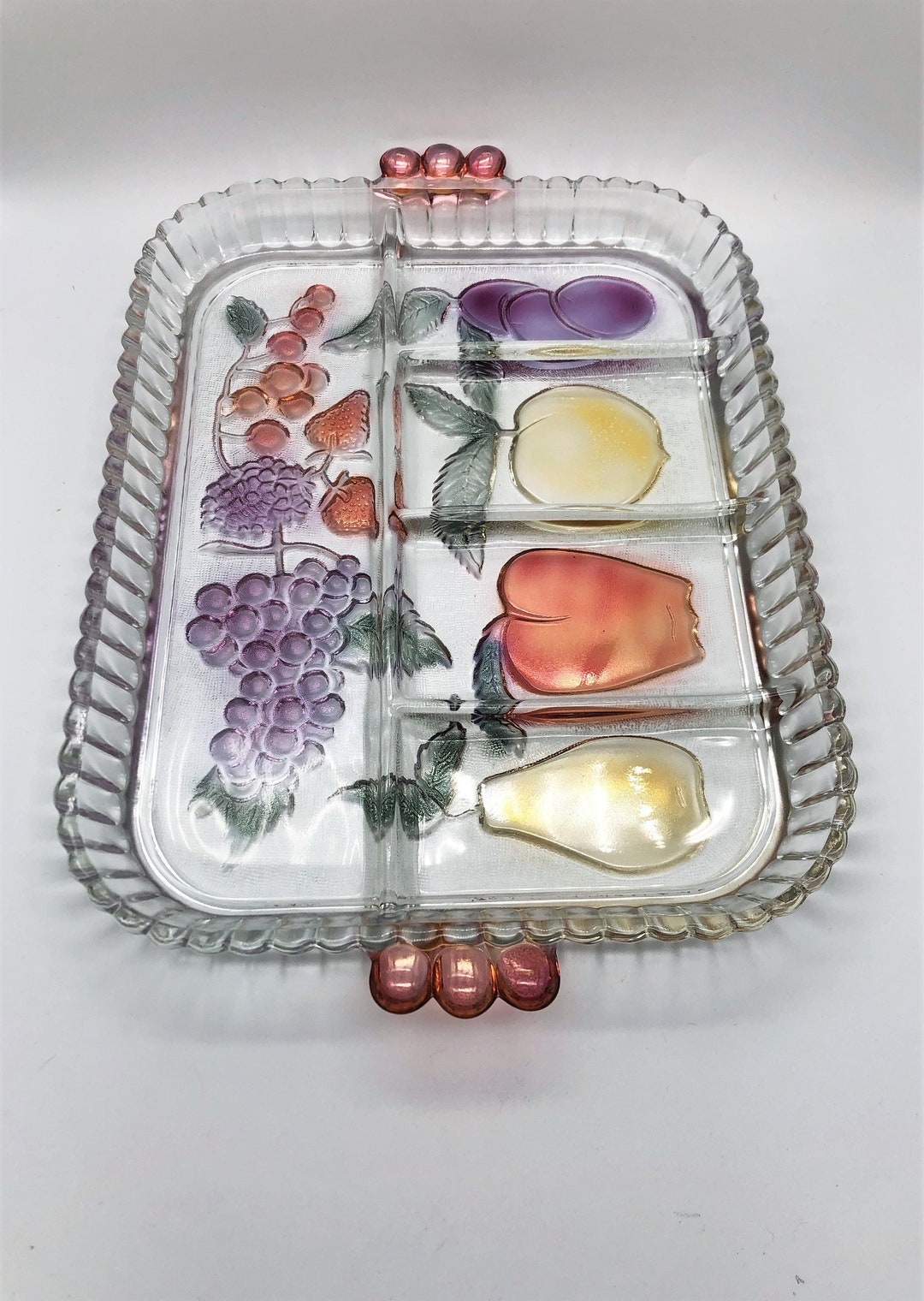 Indiana Divided Condiment Tray Embossed Fruit Designs Serving - Etsy