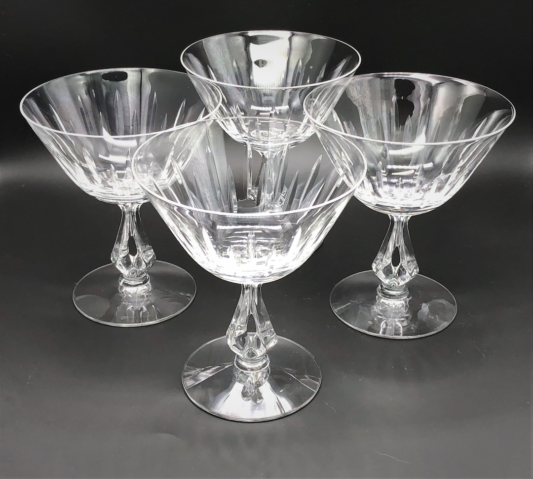 Fostoria Baronet Cut Glass Champagne Coupes Tall Sherbet Glasses Set of ...