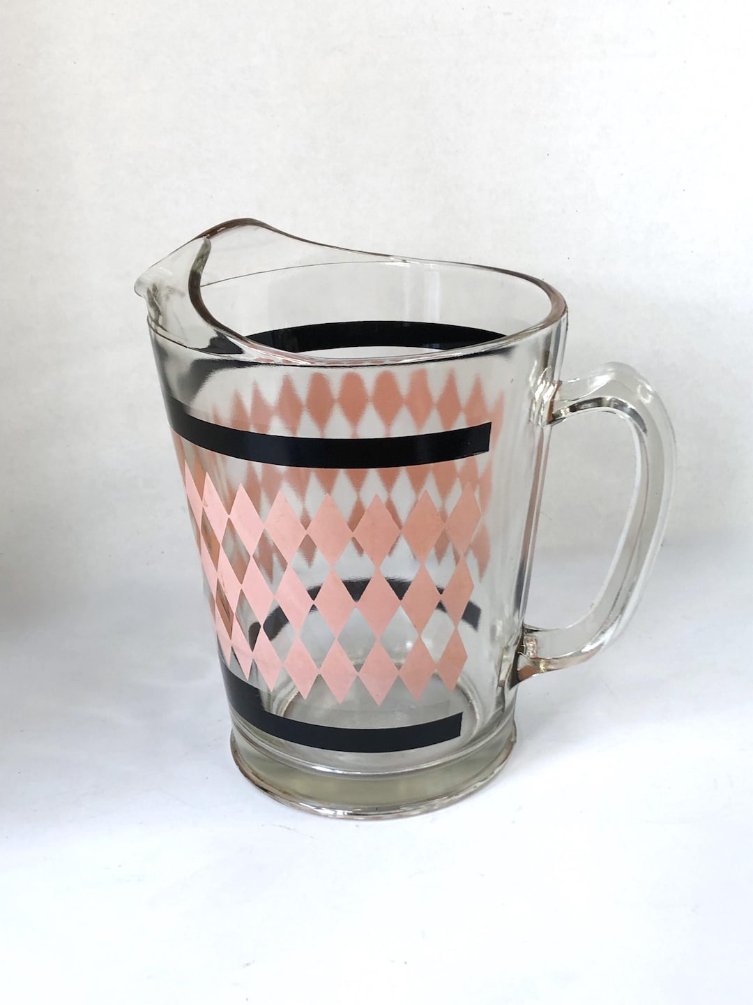 Hazel Atlas Harlequin Argyle Pattern Pitcher in Pink and Black 1950s ...