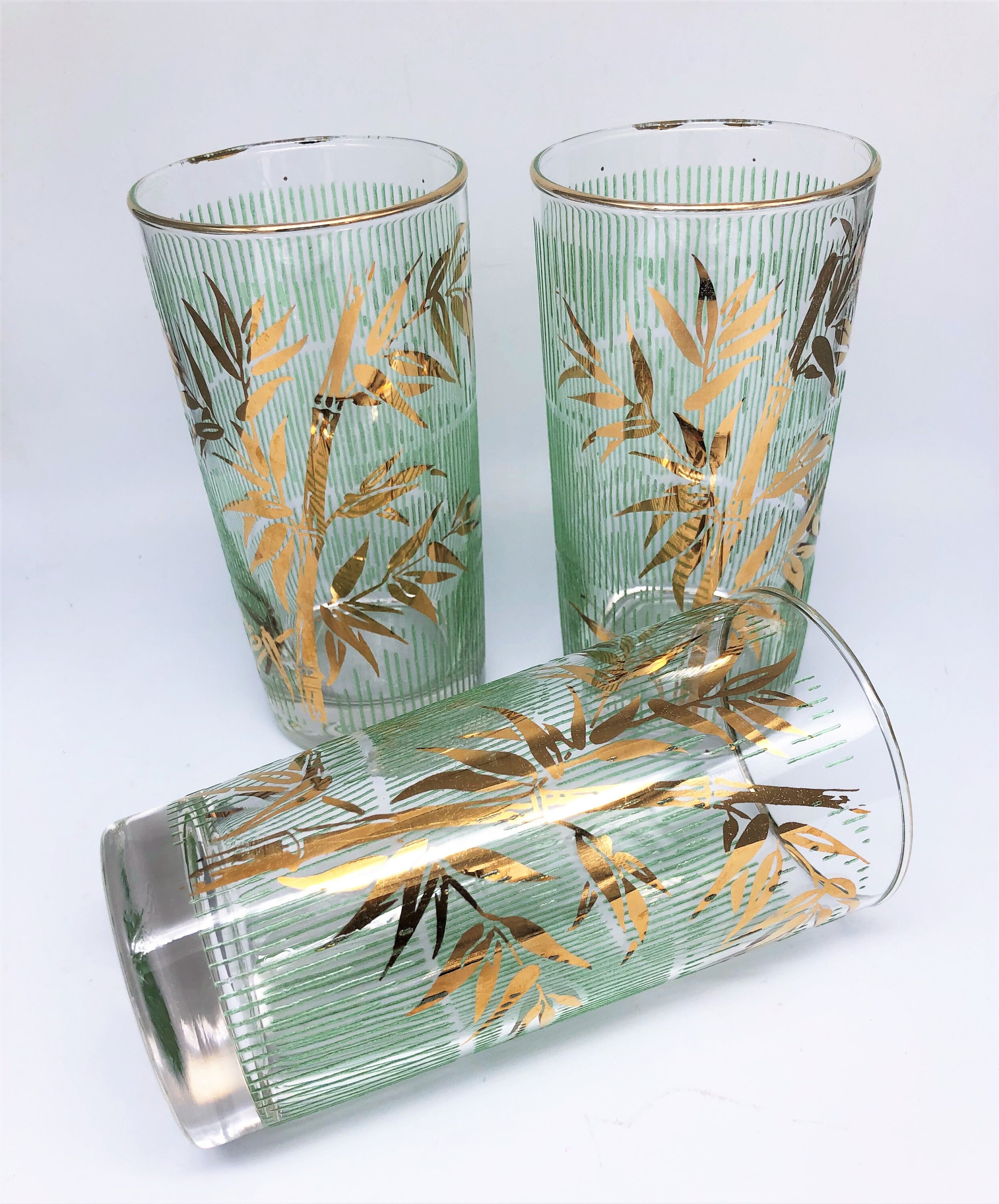 Drink & Barware Hollywood Regency Tall Drinking Glasses Aqua and Gold ...