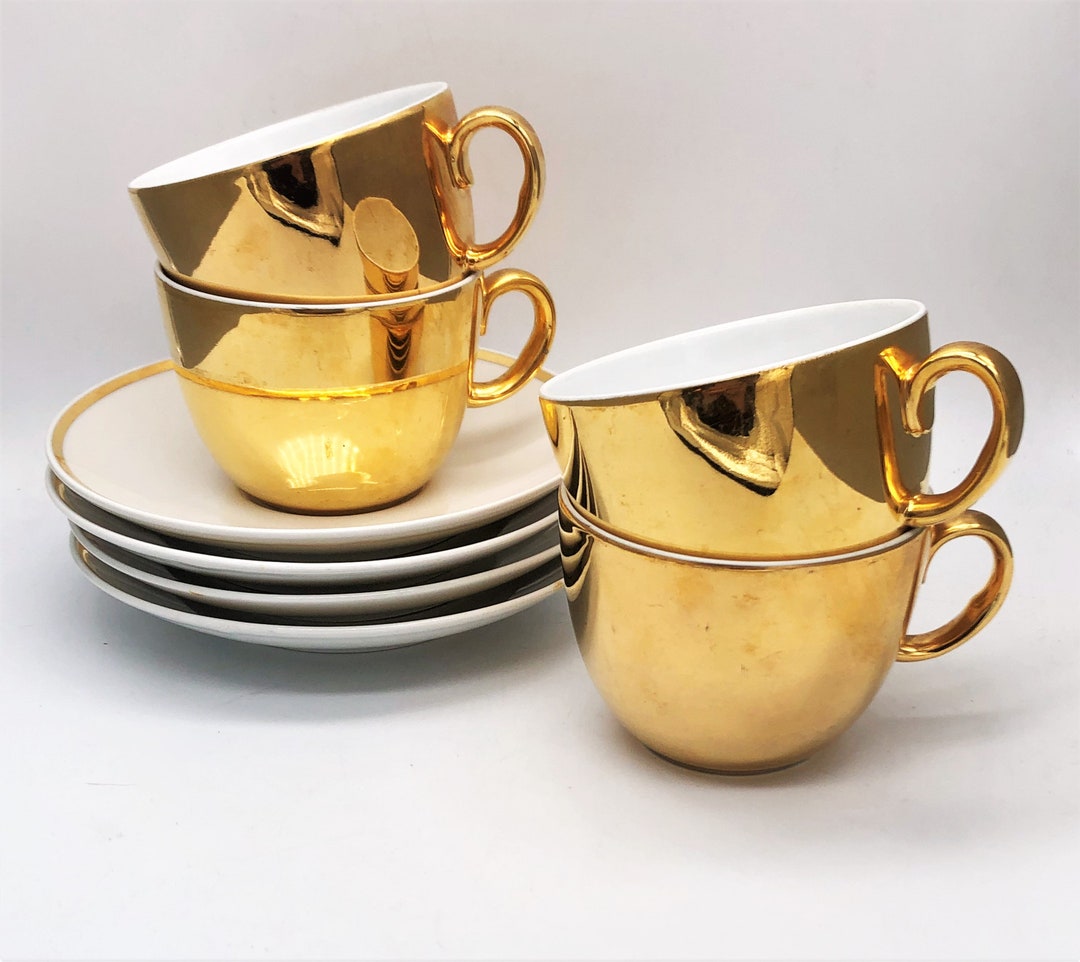 Royal Worcester Gold Lustre True Porcelain Tea Cups and Saucer Set of 4 ...