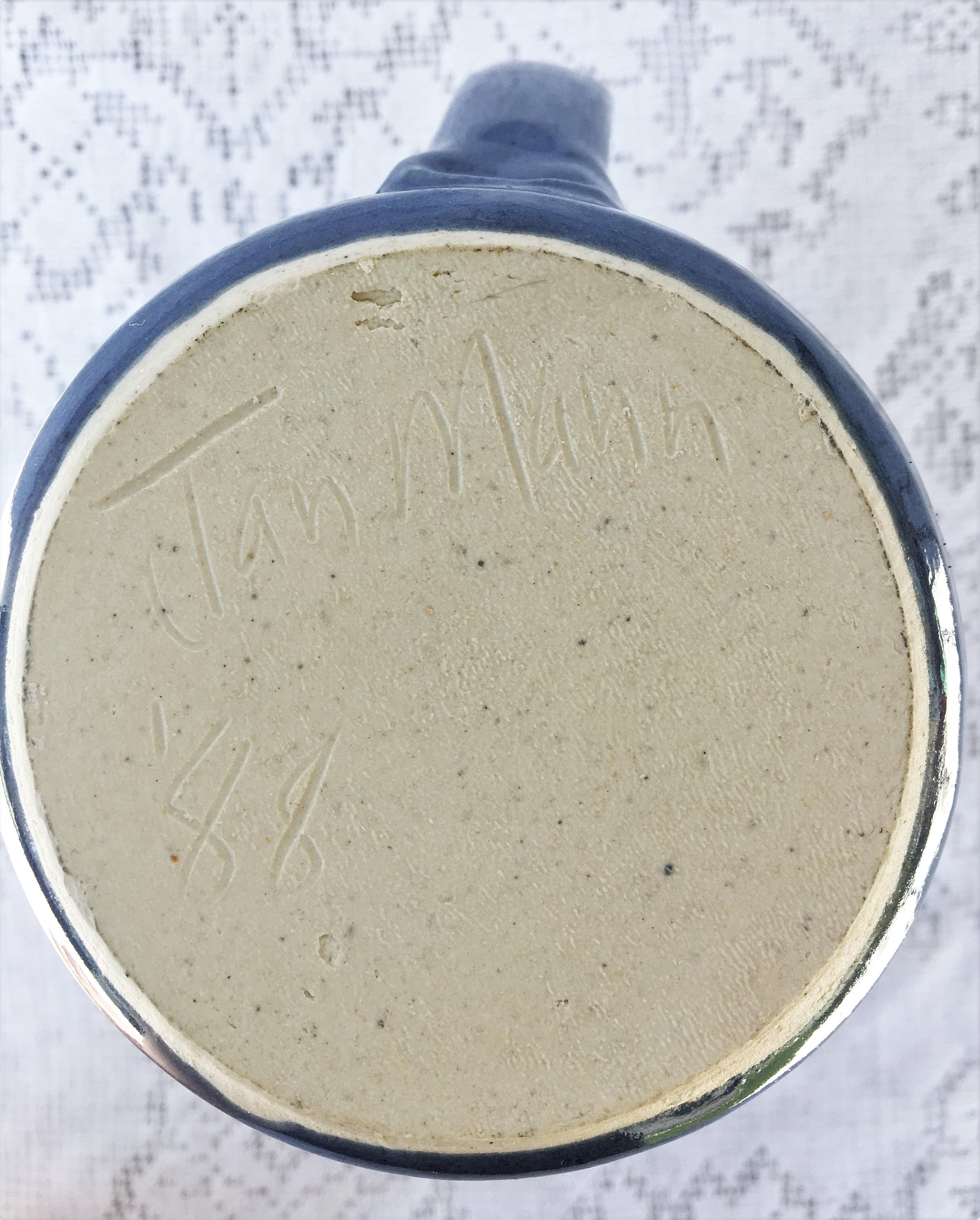 Original Pottery Pitcher From Jan Mann Blue With Brown Tan | Etsy