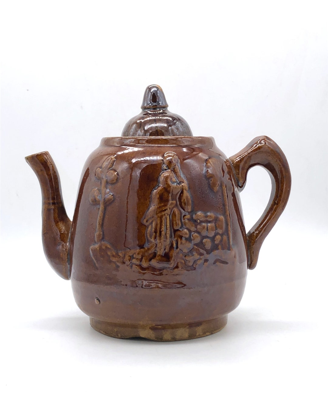 Brown Glazed Ceramic Tea Pot Rebecca at the Well Rustic Distressed ...