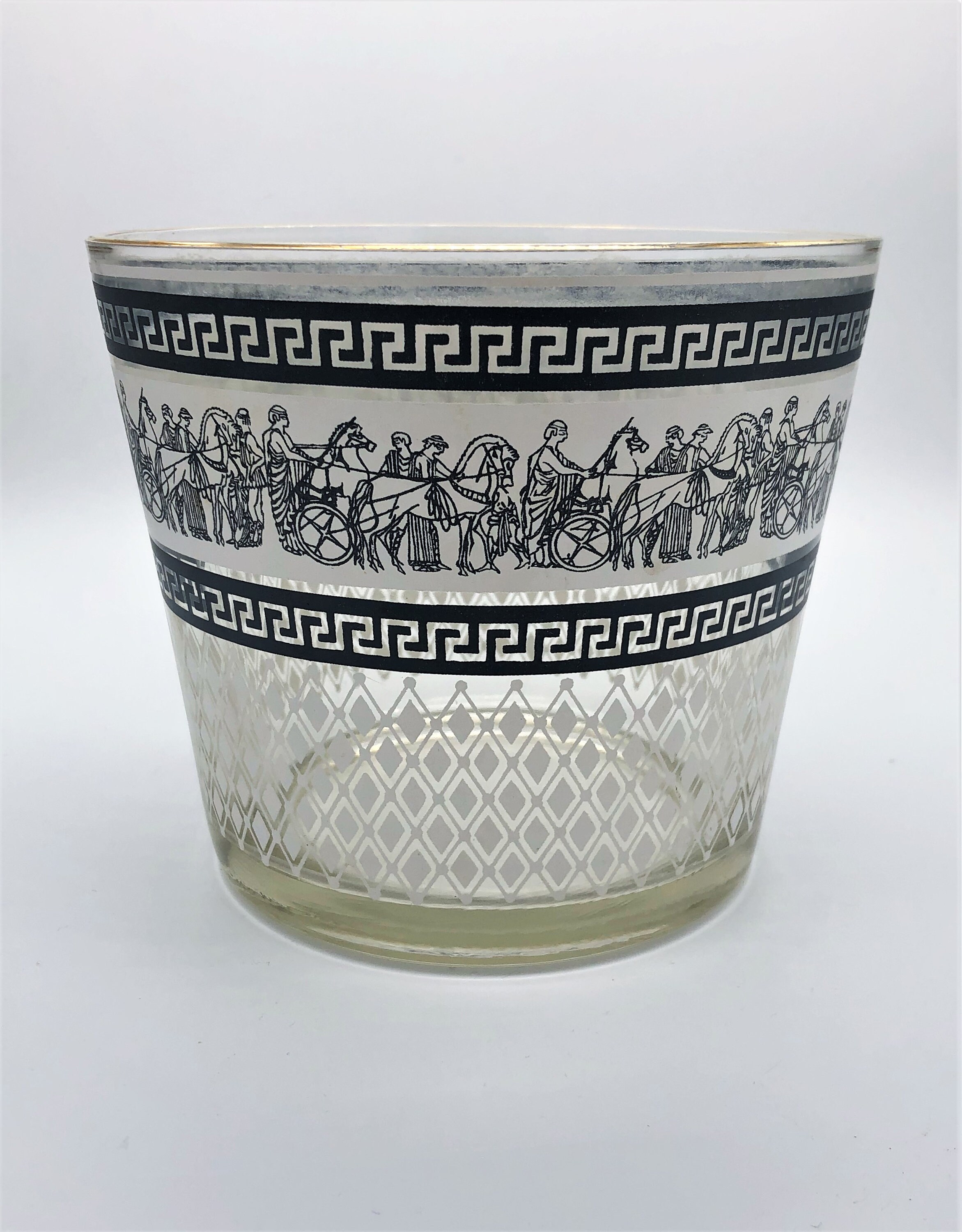 Mid Century Jeanette Glass Ice Bucket With Greek Design Blue - Etsy