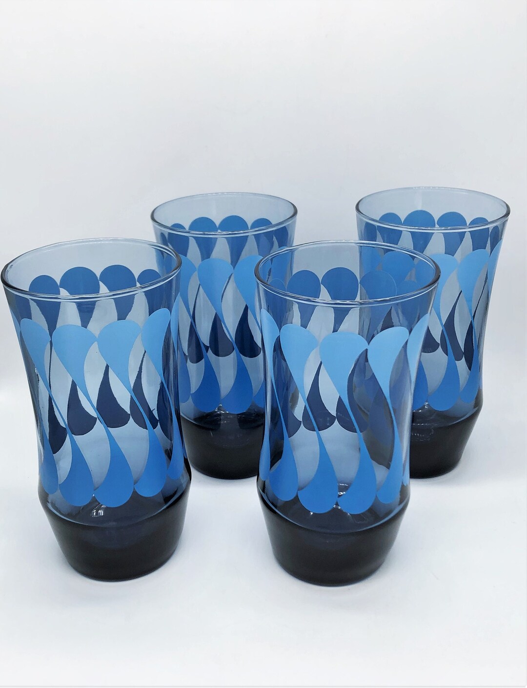 Libbey Smokey Blue Shapely Tumblers Set of 4 With Blue Swirl Wave ...
