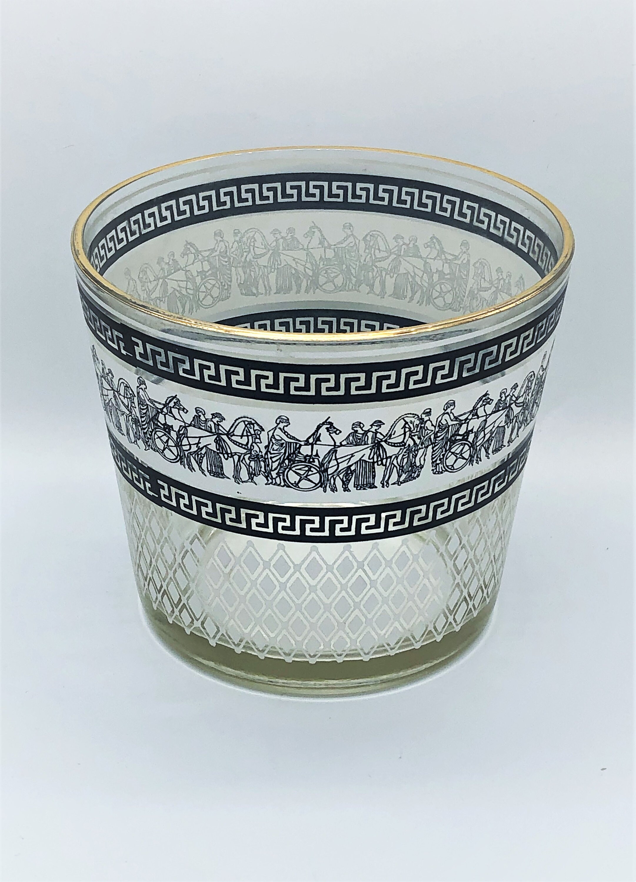 Mid Century Jeanette Glass Ice Bucket With Greek Design Blue - Etsy