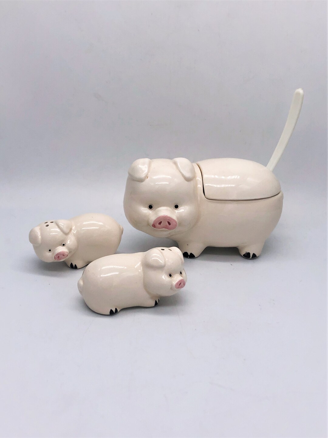Vintage Ceramic Pig Condiment Tabletop With Piglet Salt and Pepper ...
