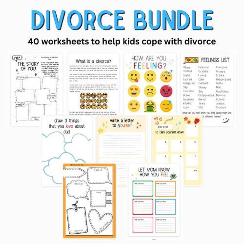 Kids Divorce Worksheet Bundle: Coping Skills, Mental Health (digital ...