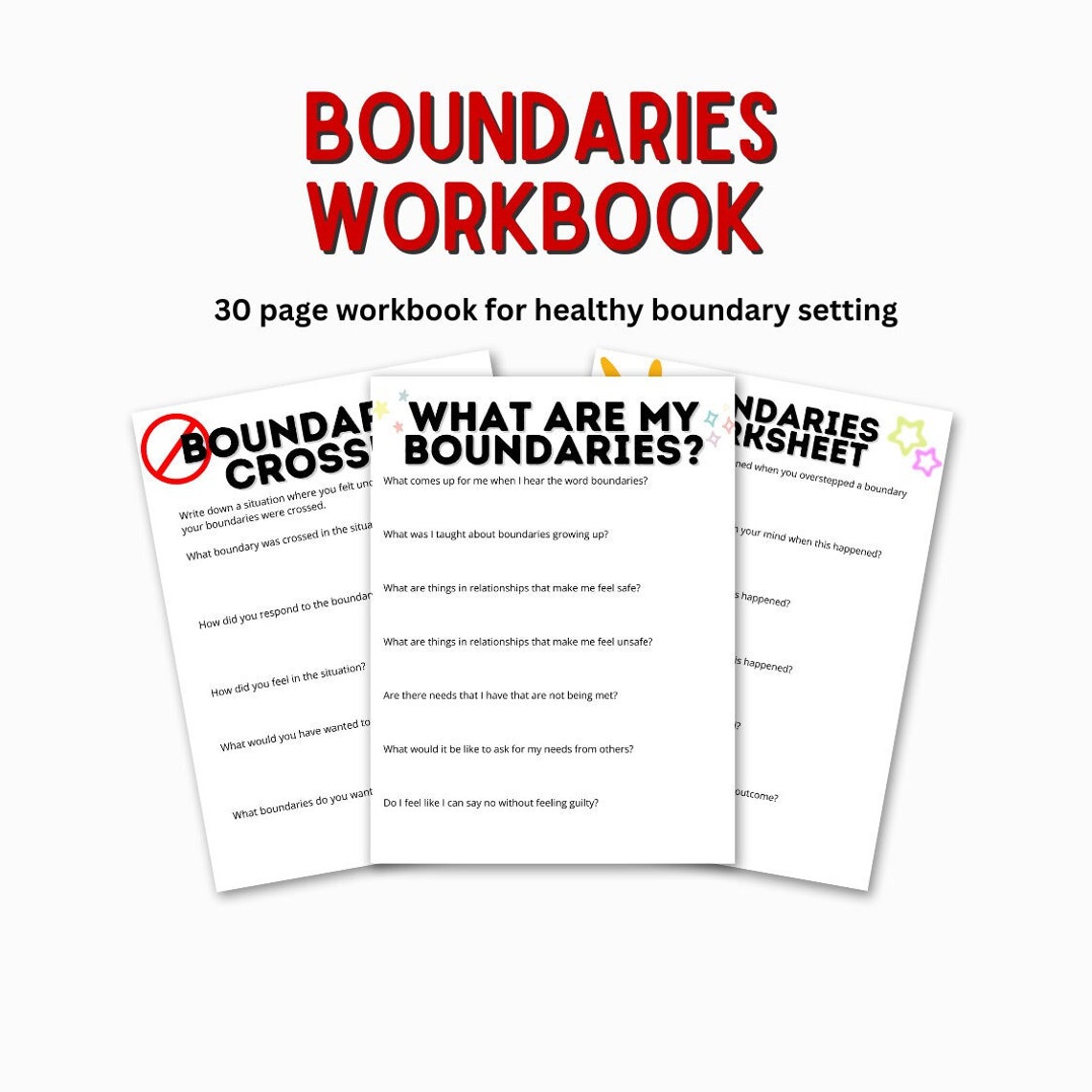 Boundaries Workbook: Self Help, Coping Skills (30 Worksheets) - Etsy