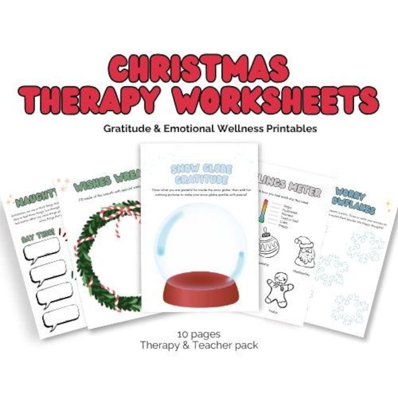 Kids Christmas Therapy Worksheets - CBT, Holidays, Teachers, Parents ...