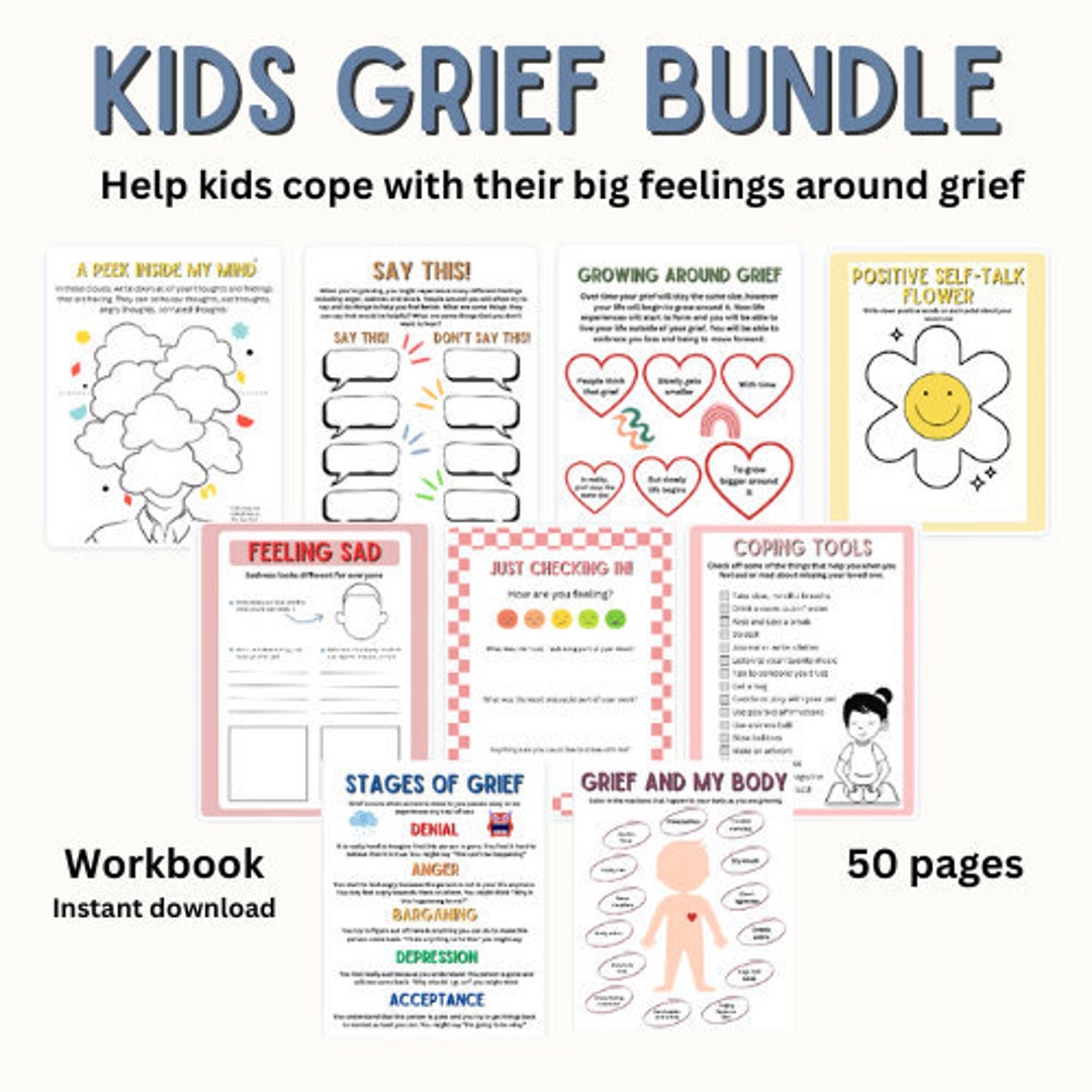 Kids Grief Workbook Loss Worksheets for Children Therapy School-age ... Kids Grief Workbook Loss Worksheets for Children Therapy School-age ...