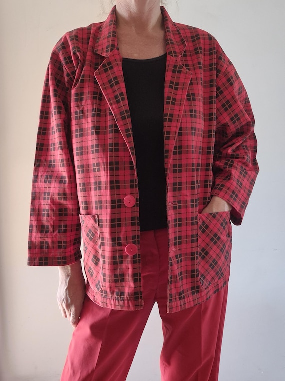 1980s Plaid Vintage Denim Boxy Jacket, Medium, Large,… - Gem
