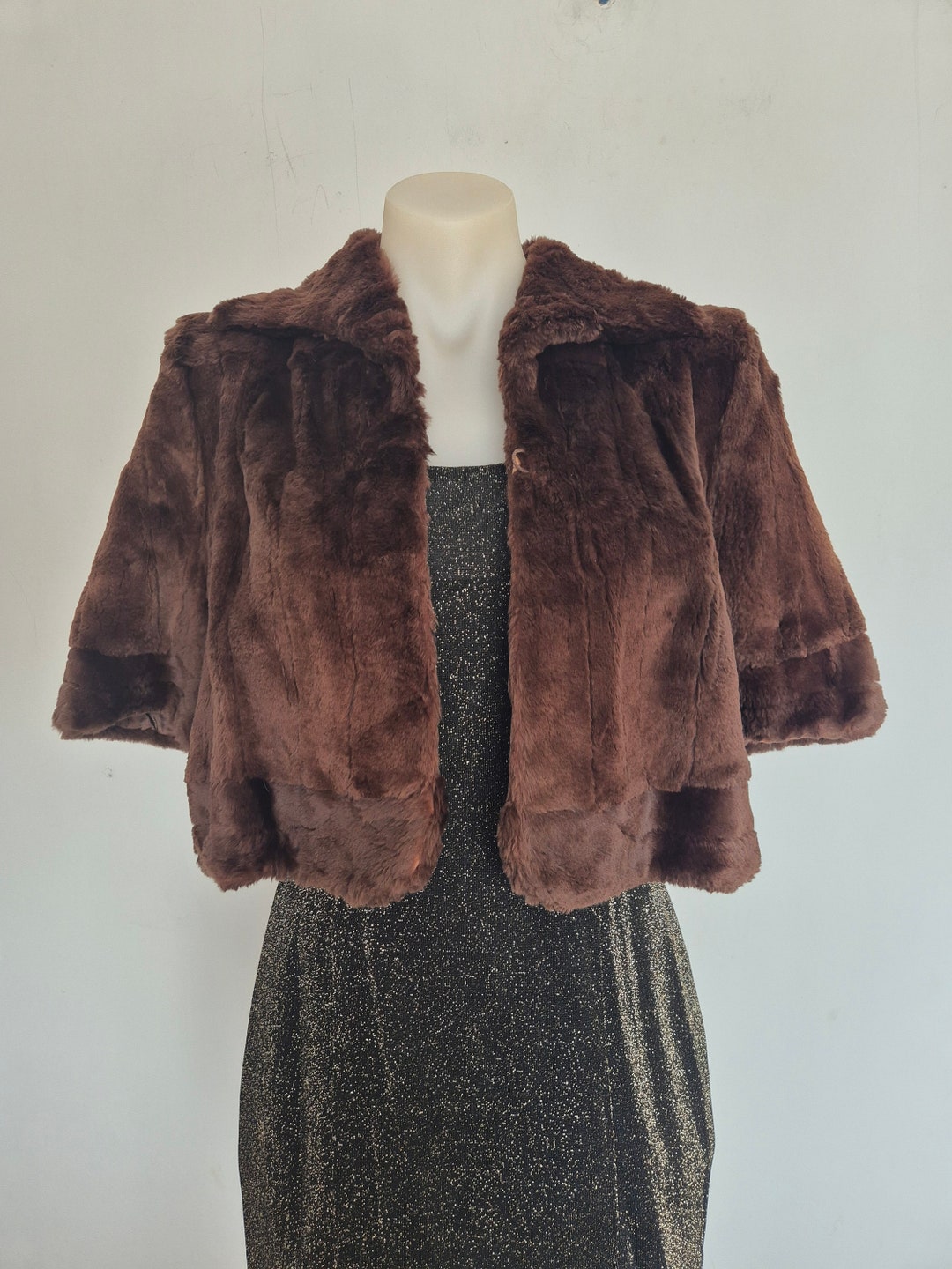1950s Luxurious Rich Brown Fur Stole Jacket, Georgette, Small, Evening ...
