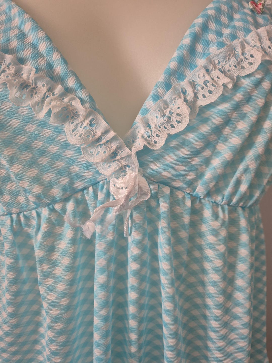 1970s Vintage Blue & White Check Nightie Mini Dress, Adorable Vintage ...