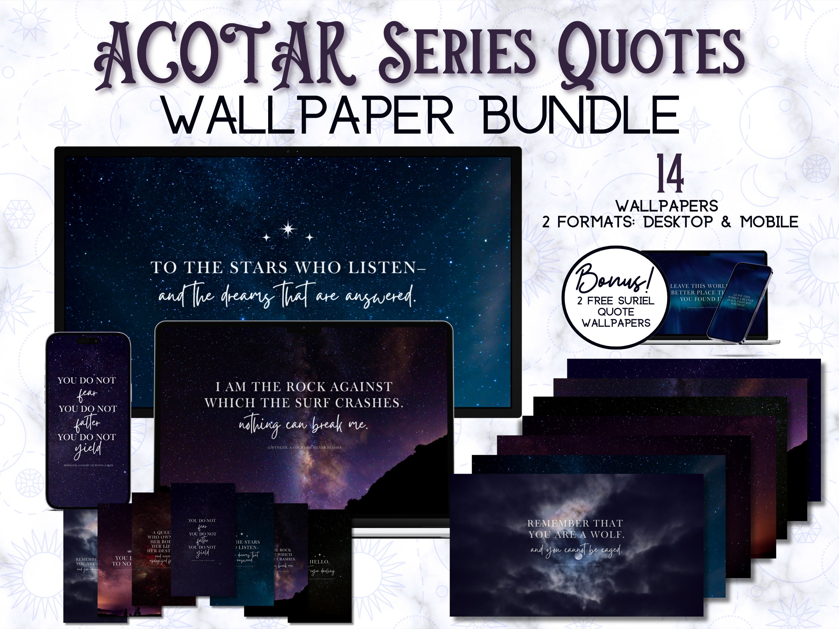ACOTAR Series Quotes Wallpaper Bundle: Desktop & Mobile (digital ...