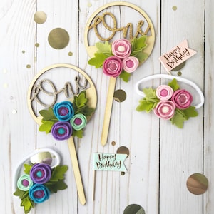 CAKE TOPPER / Felt Flower Birthday Cake Decoration / One Two - Etsy